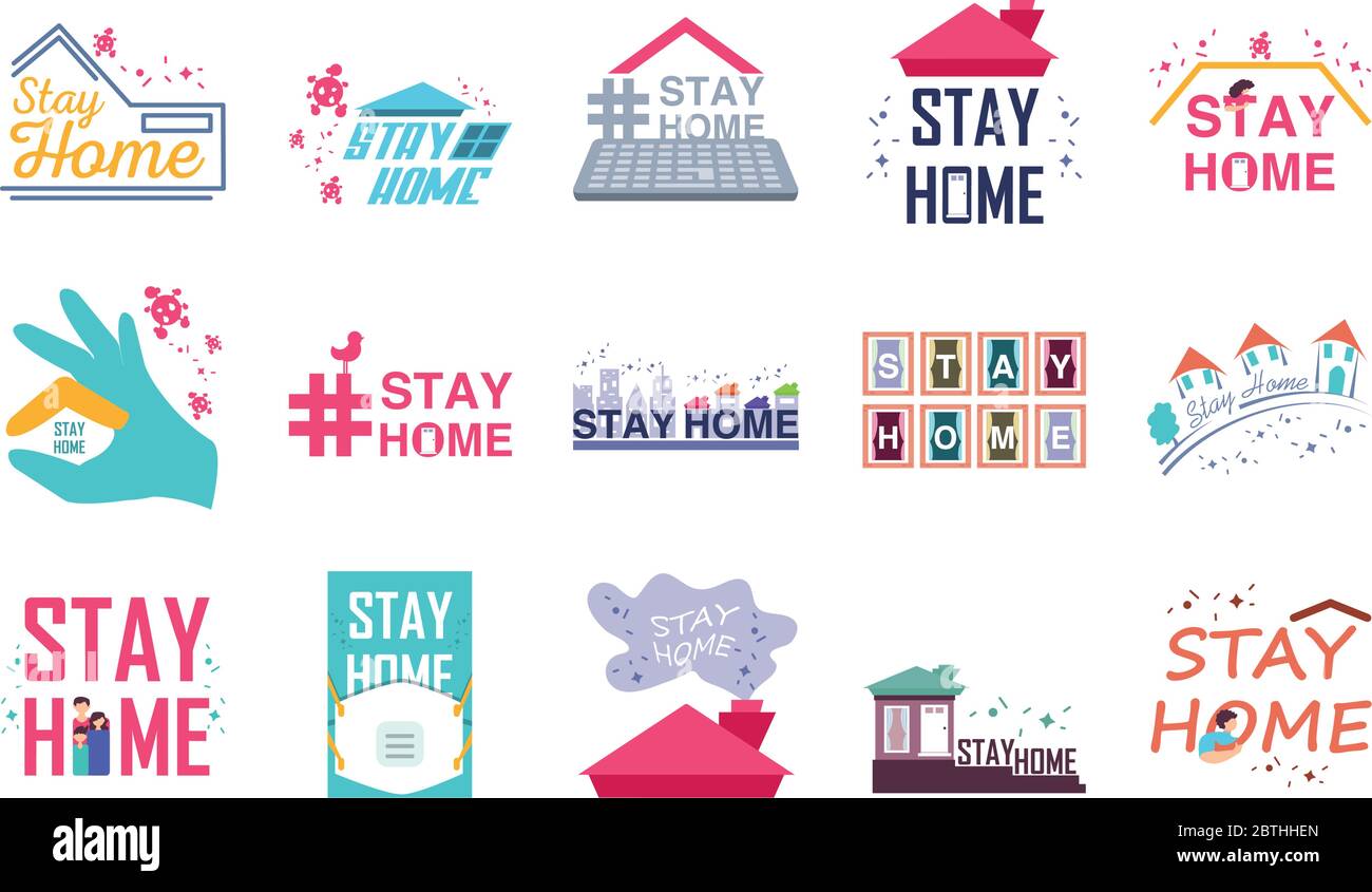 Stay home campaign set icons hi-res stock photography and images - Alamy
