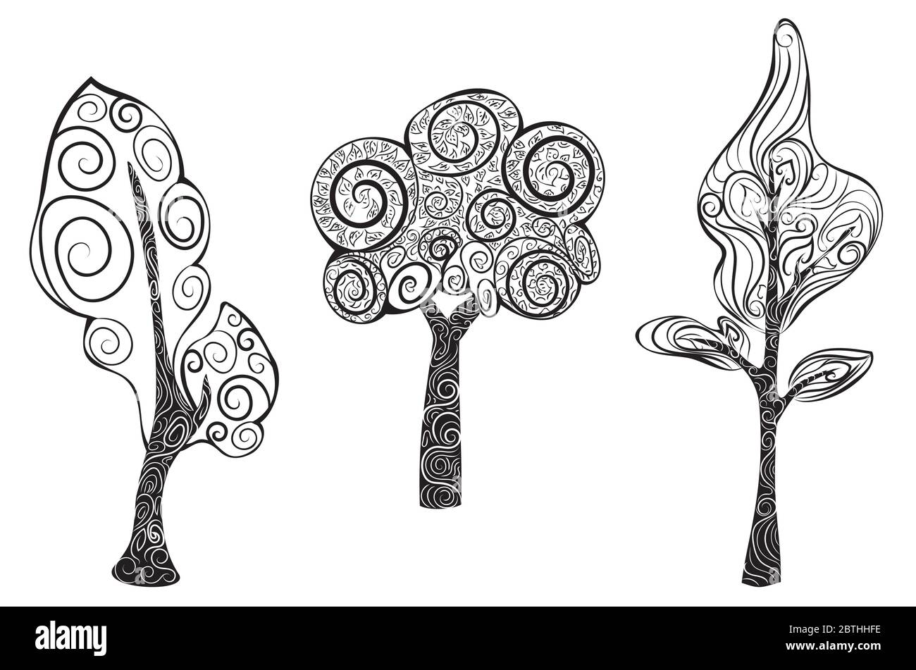 Decorative doodle style trees design on white background Stock Vector ...