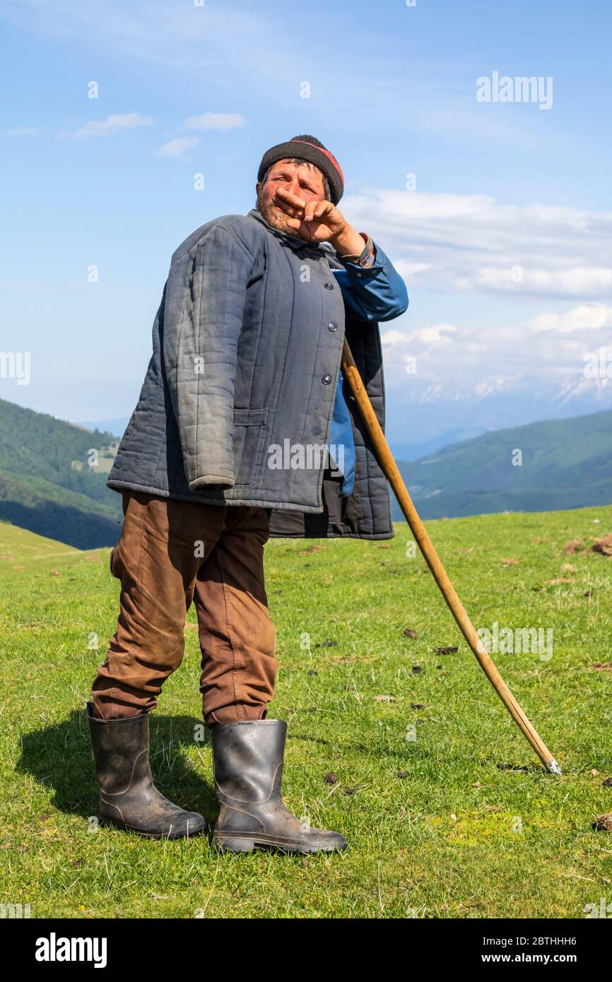 Cindrel Mountains, Romania - May 2020: Authentic shepherd from Romania ...