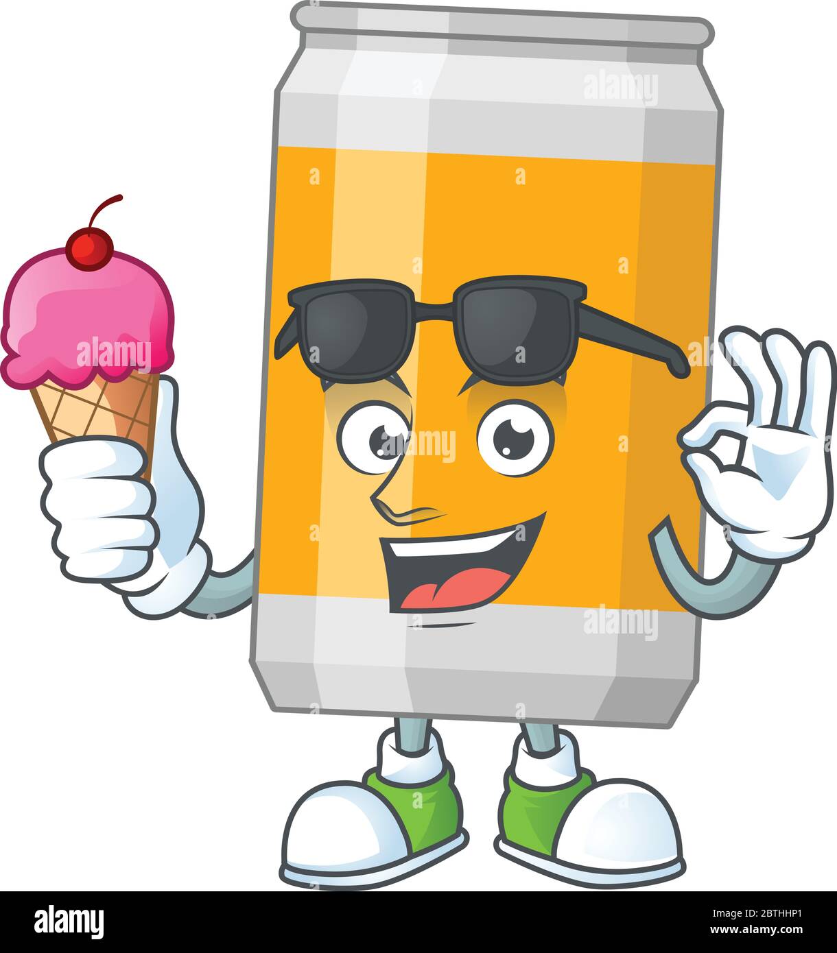 Happy face of beer can cartoon mascot having an ice cream Stock Vector ...