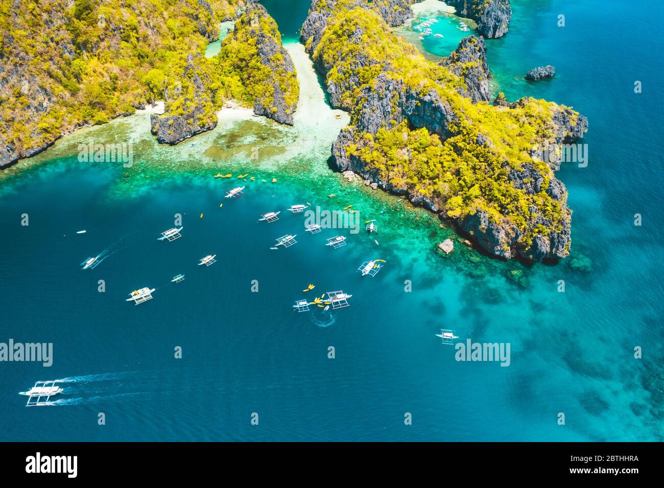 Palawan, Philippines aerial view of entrance to big lagoon. Natural ...