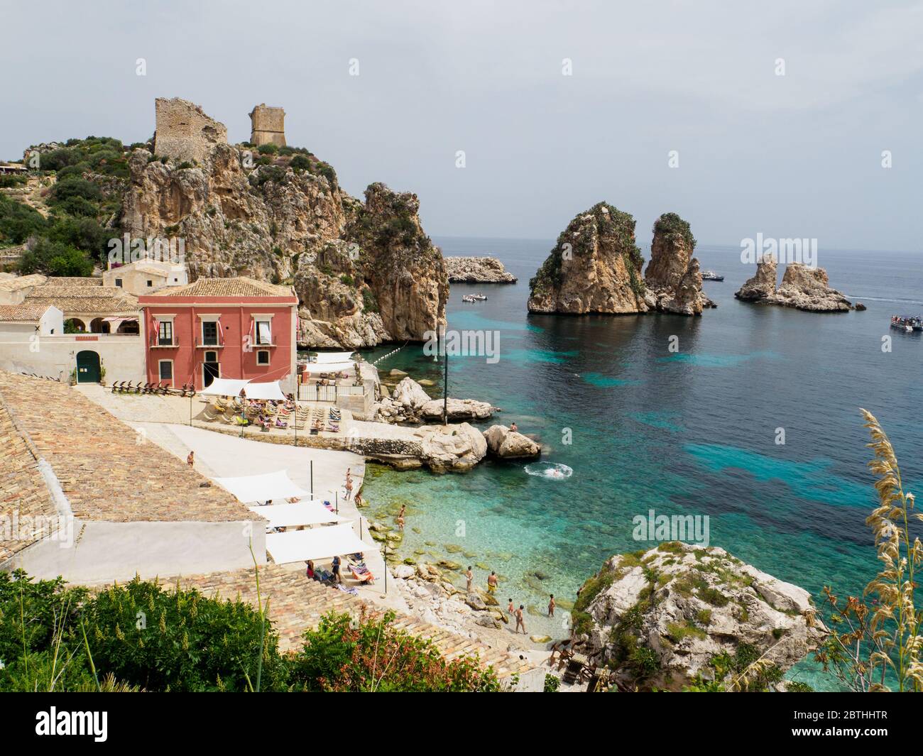 the world famous tonnara di scopello in sicily from above with the ...