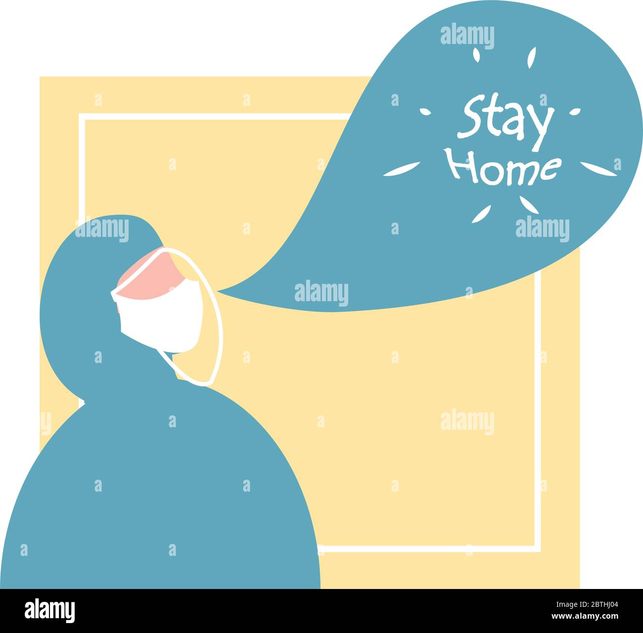 stay at home campaign, woman wearing a face mask vector illustration ...