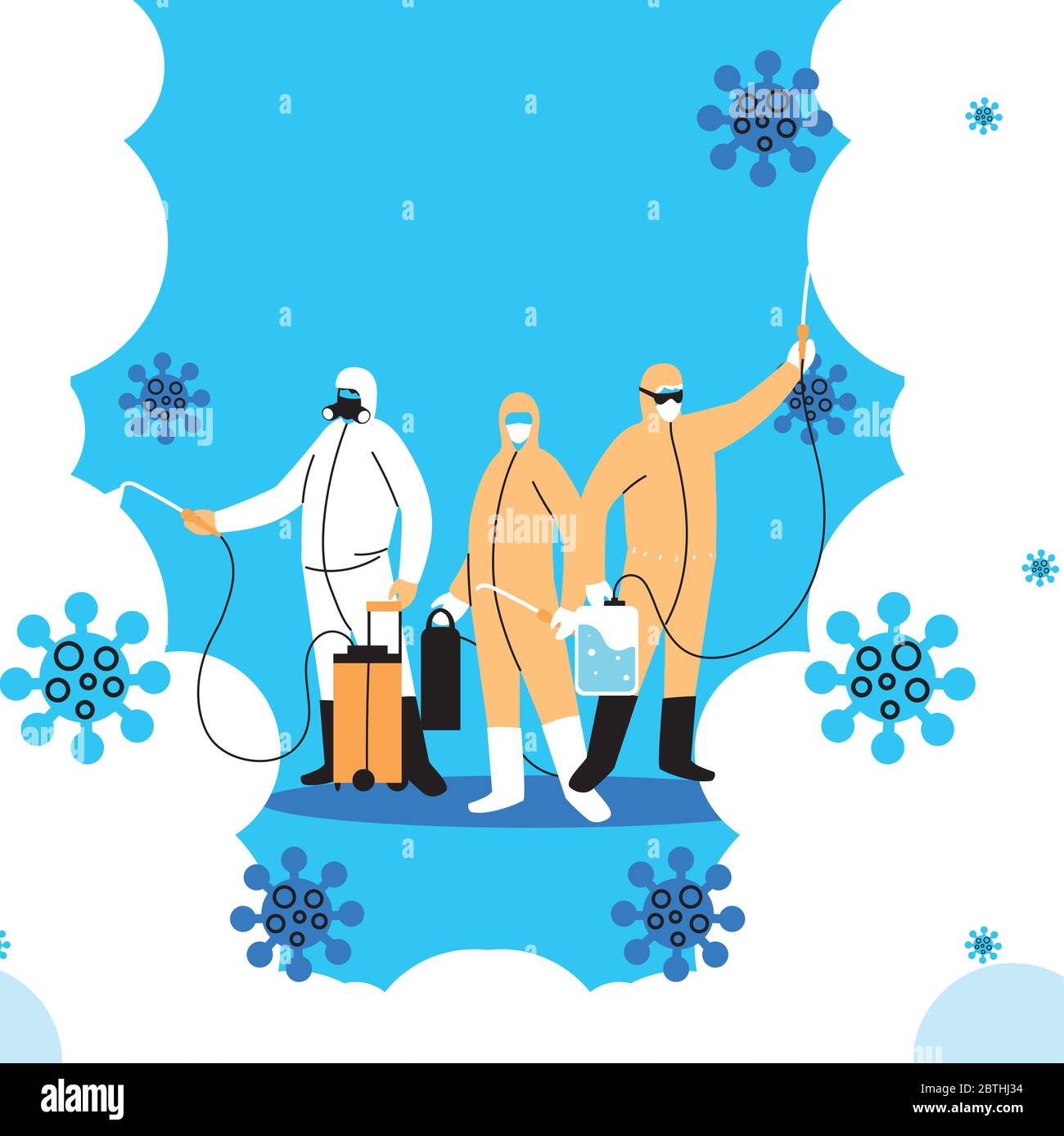 people with biosecurity suit for disinfection of covid-19 vector ...