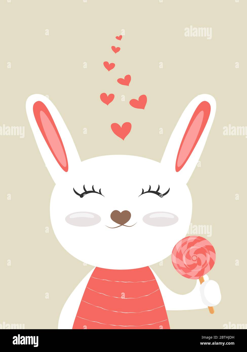 Cute lovely bunny with candy card stock vector illustration Stock ...