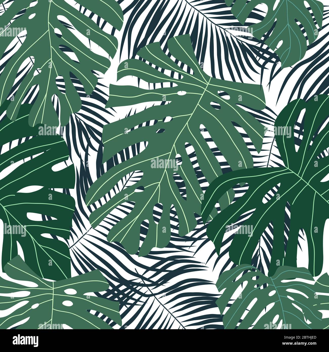 Seamless pattern with tropical leaves on a white background. Cartoon ...
