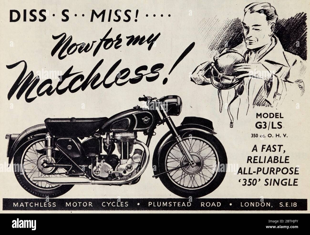 Vintage advertisement for Matchless G3/LS motorcycles Stock Photo - Alamy