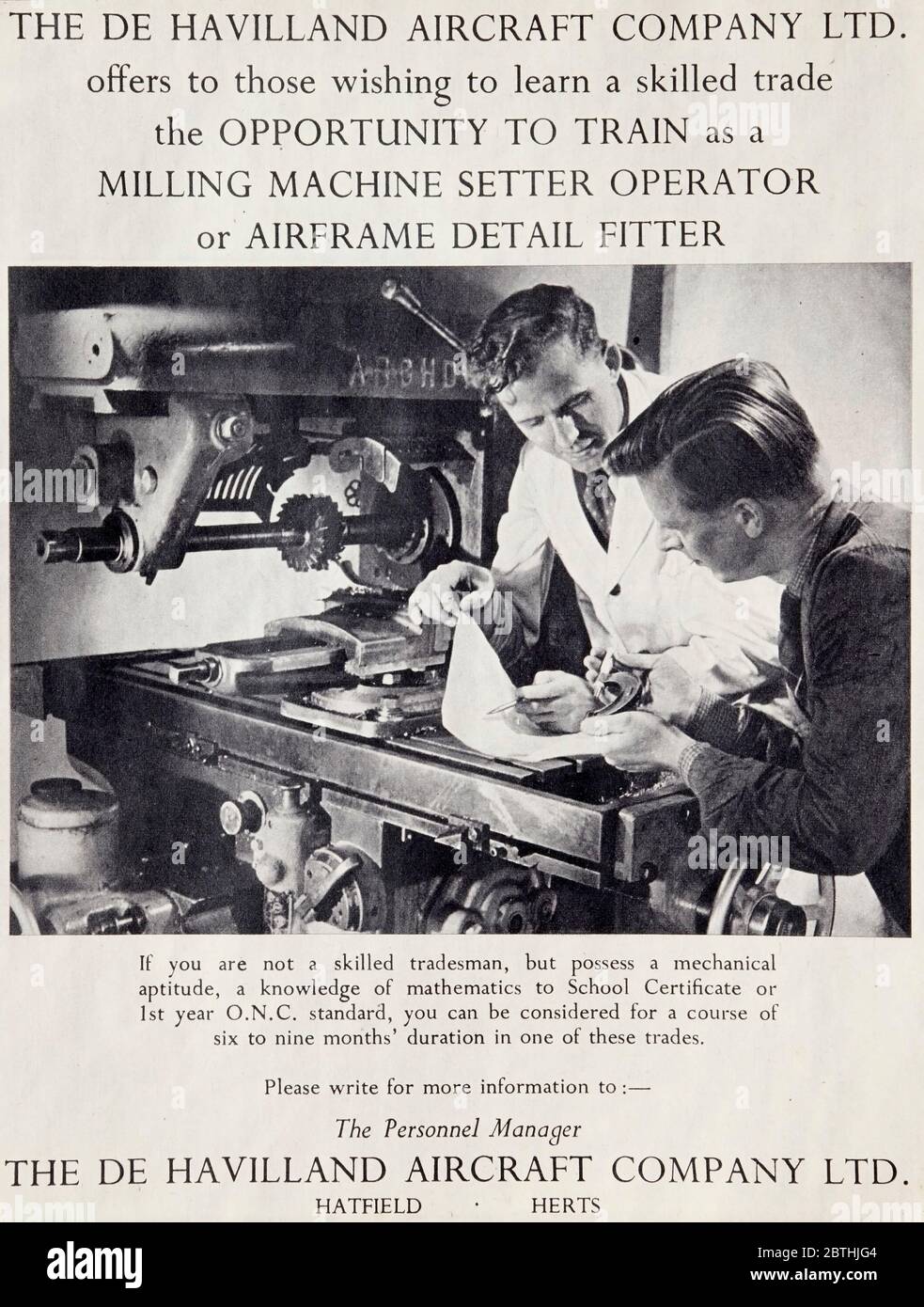 Vintage recruitment advertisement for the De Havilland Aircraft Company ...