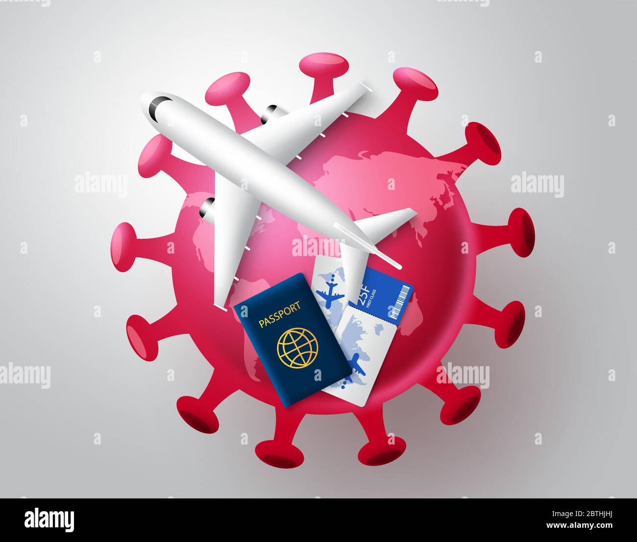 Coronavirus covid-19 travel flight cancellation vector concept. Red ...