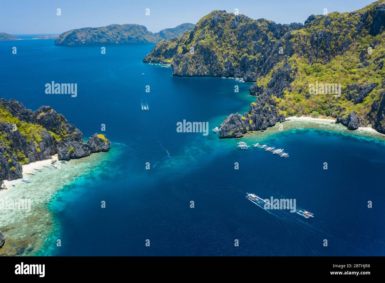 Aerial drone view of strait between Miniloc and Shimizu tropical ...