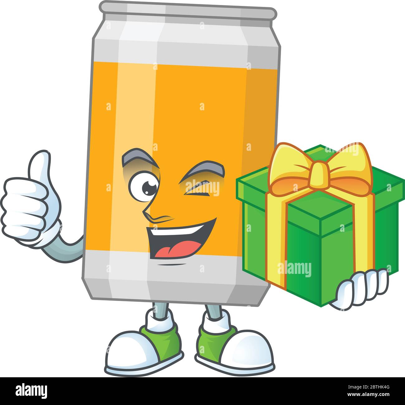 Happy smiley beer can cartoon mascot design with a gift box Stock ...