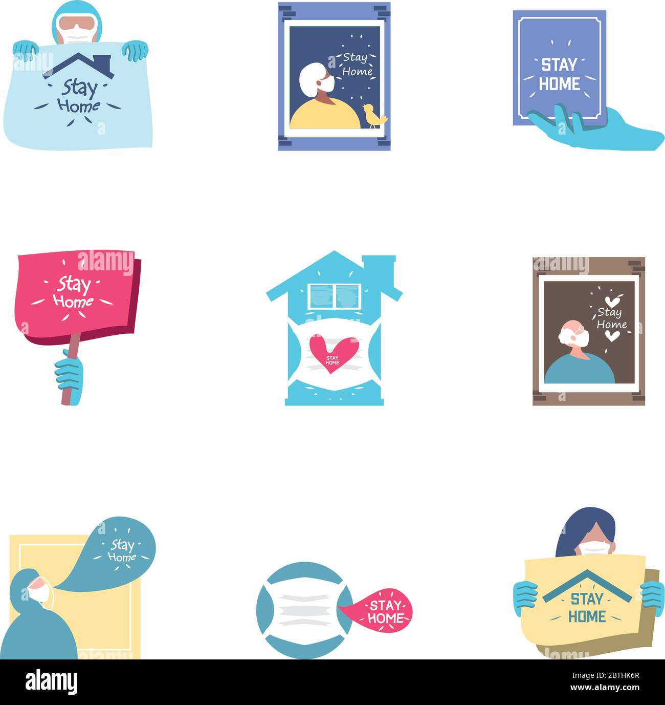 Stay home campaign set icons hi-res stock photography and images - Alamy