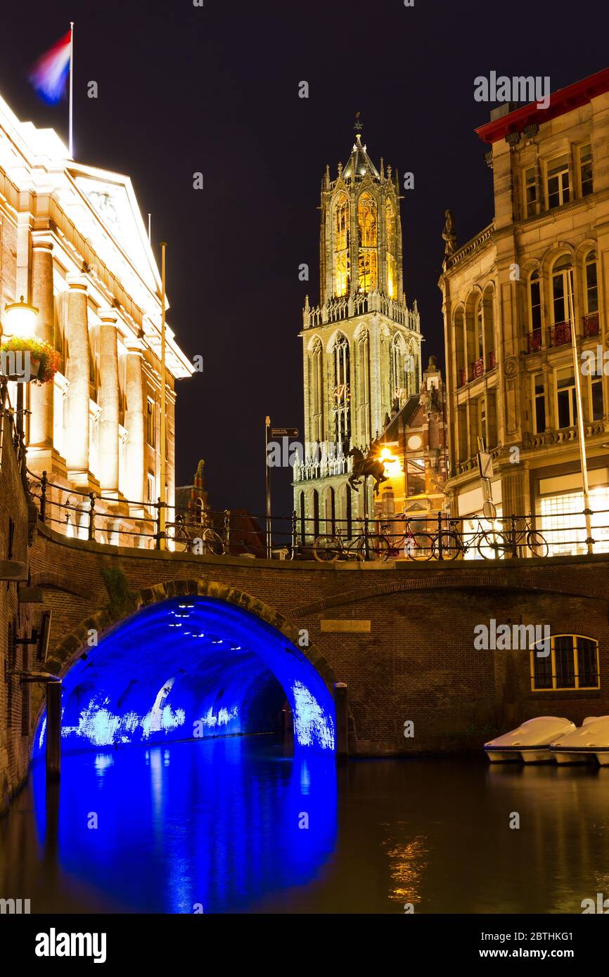 beautiful cityscape urban view at night in Utrecht, The Netherlands ...