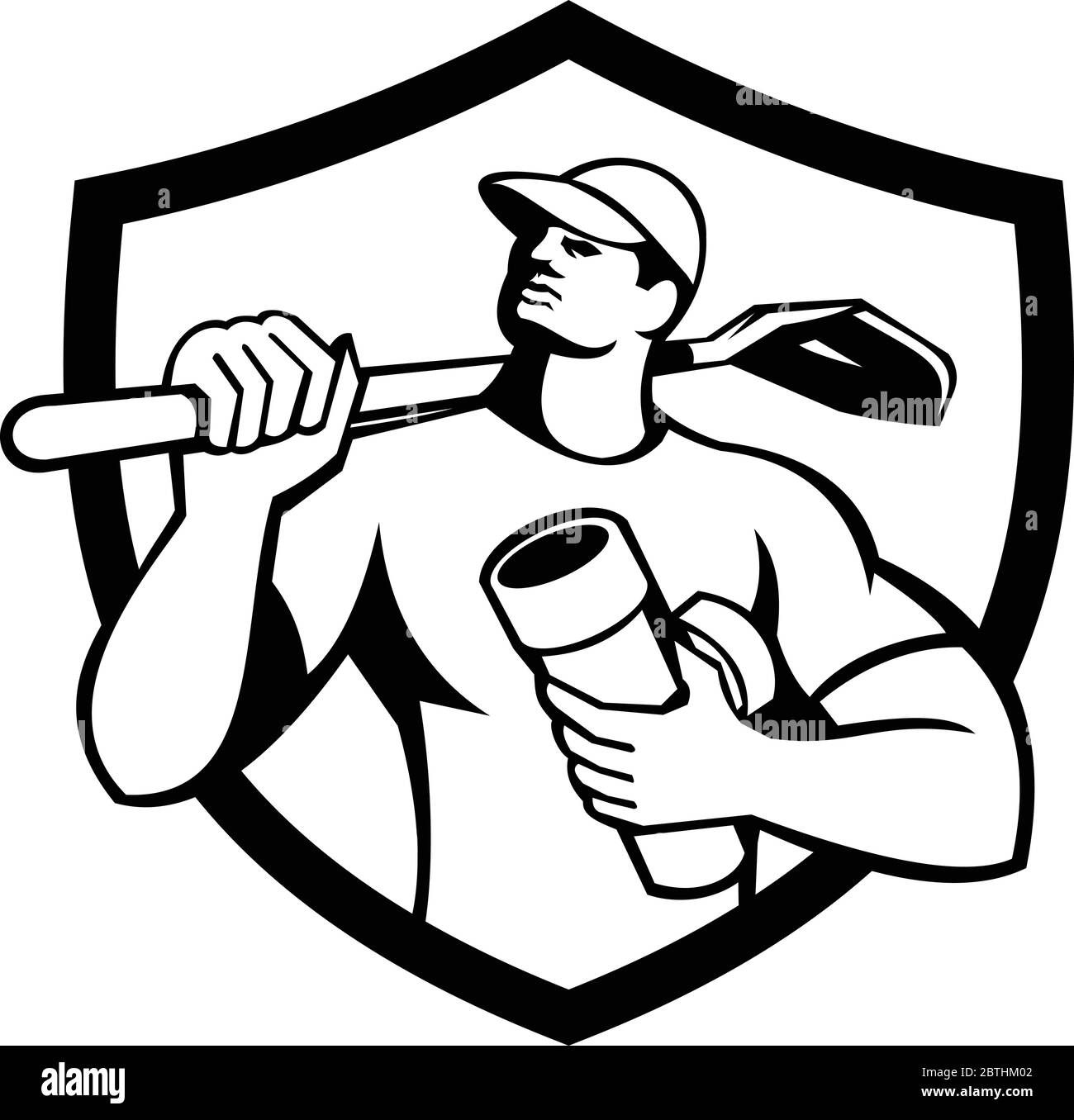 Construction worker carrying pipe Stock Vector Images - Alamy