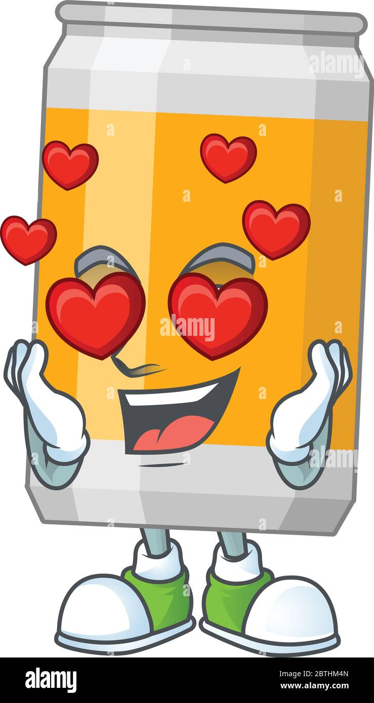 An adorable beer can cartoon mascot style with a falling in love face ...