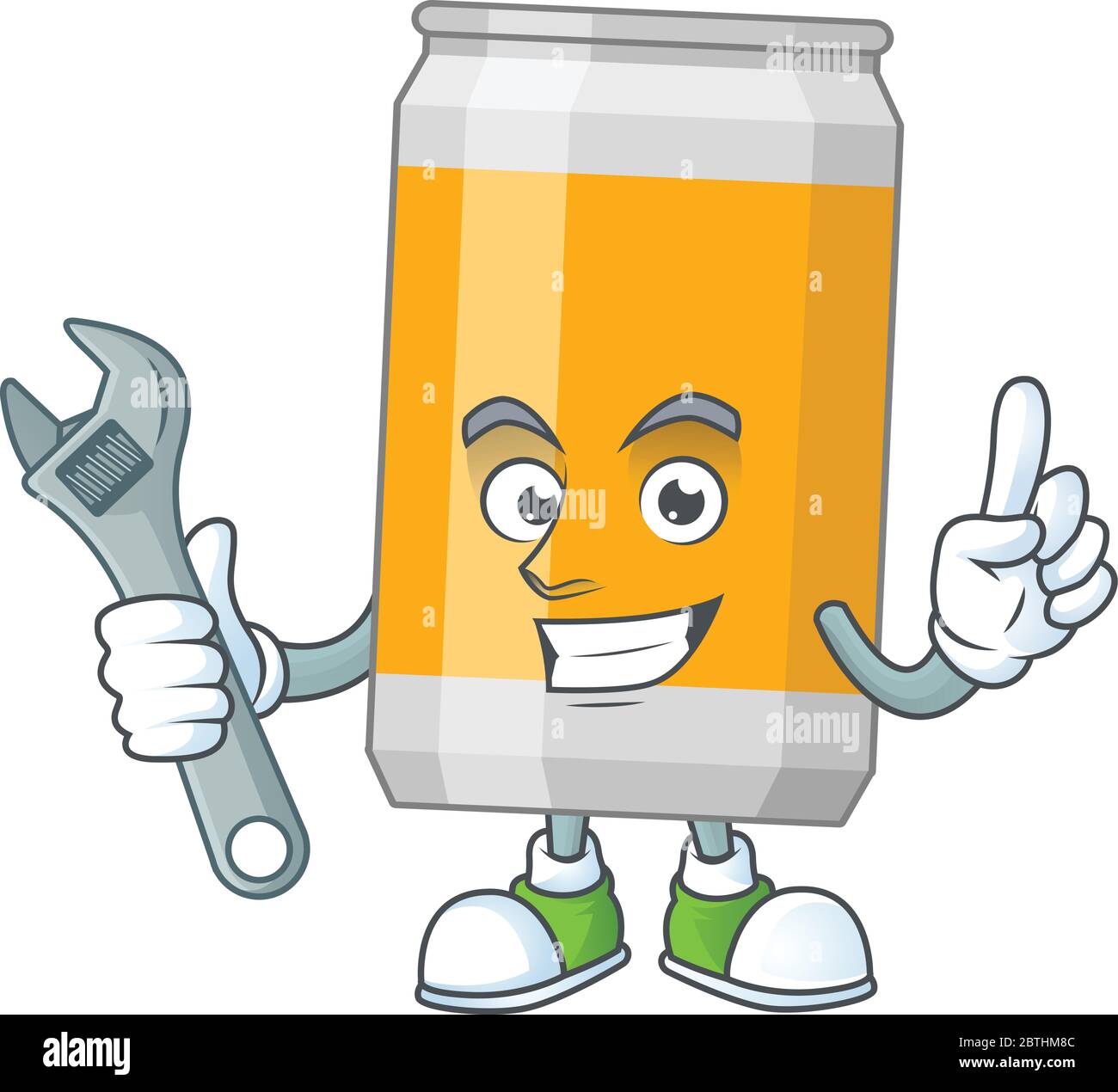 A smart mechanic beer can cartoon mascot design fix a broken machine ...