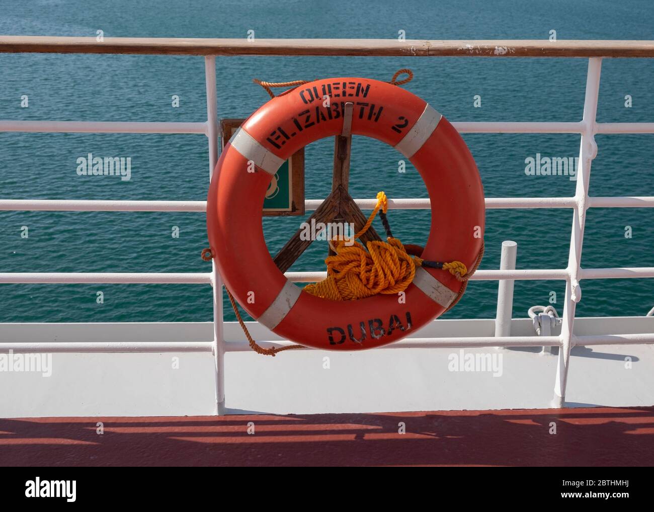 Lifesaver ring on the Queen Elizabeth 2, former ocean liner now ...