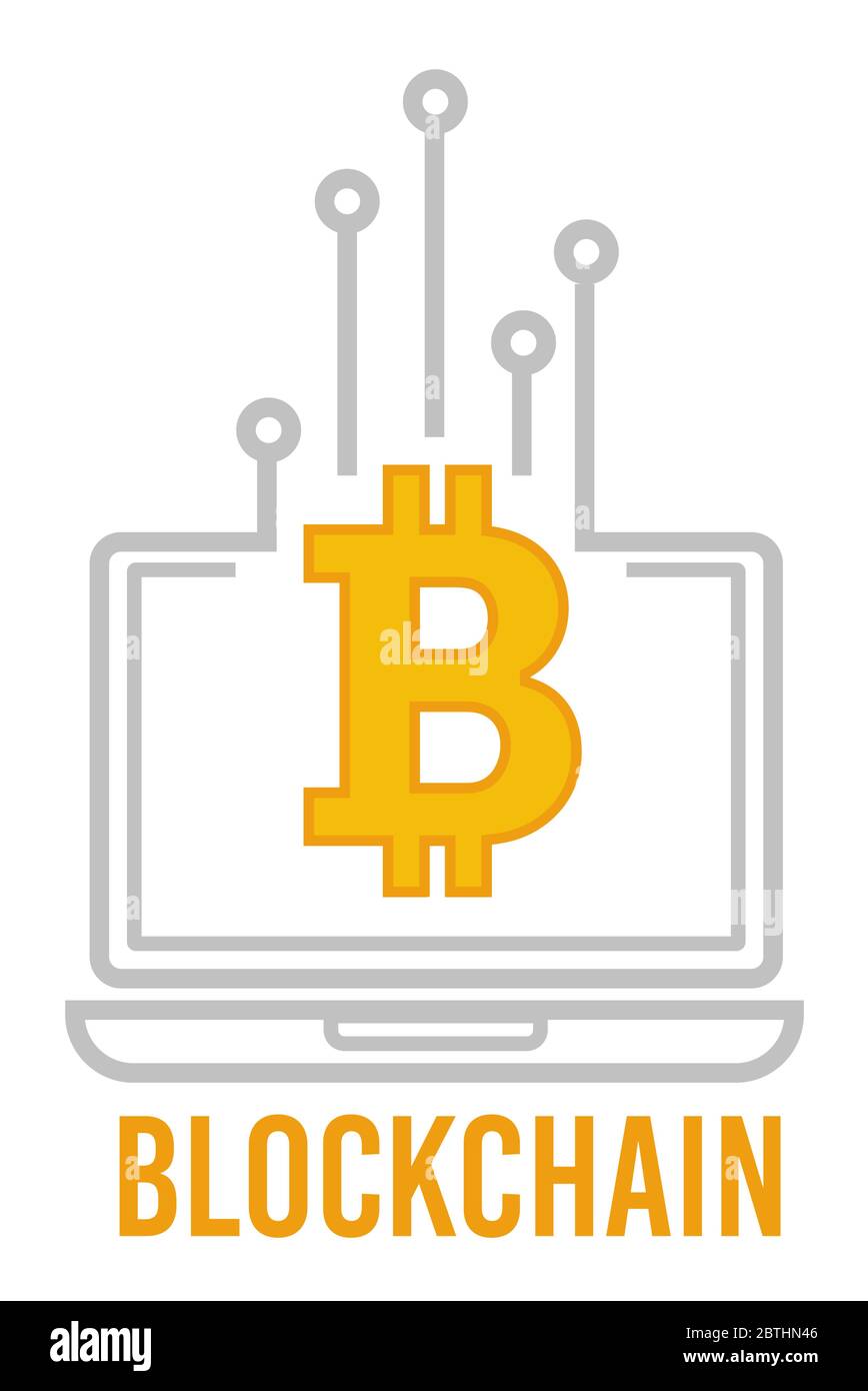 Bitcoin and blockchain financial system, laptop with screen Stock ...