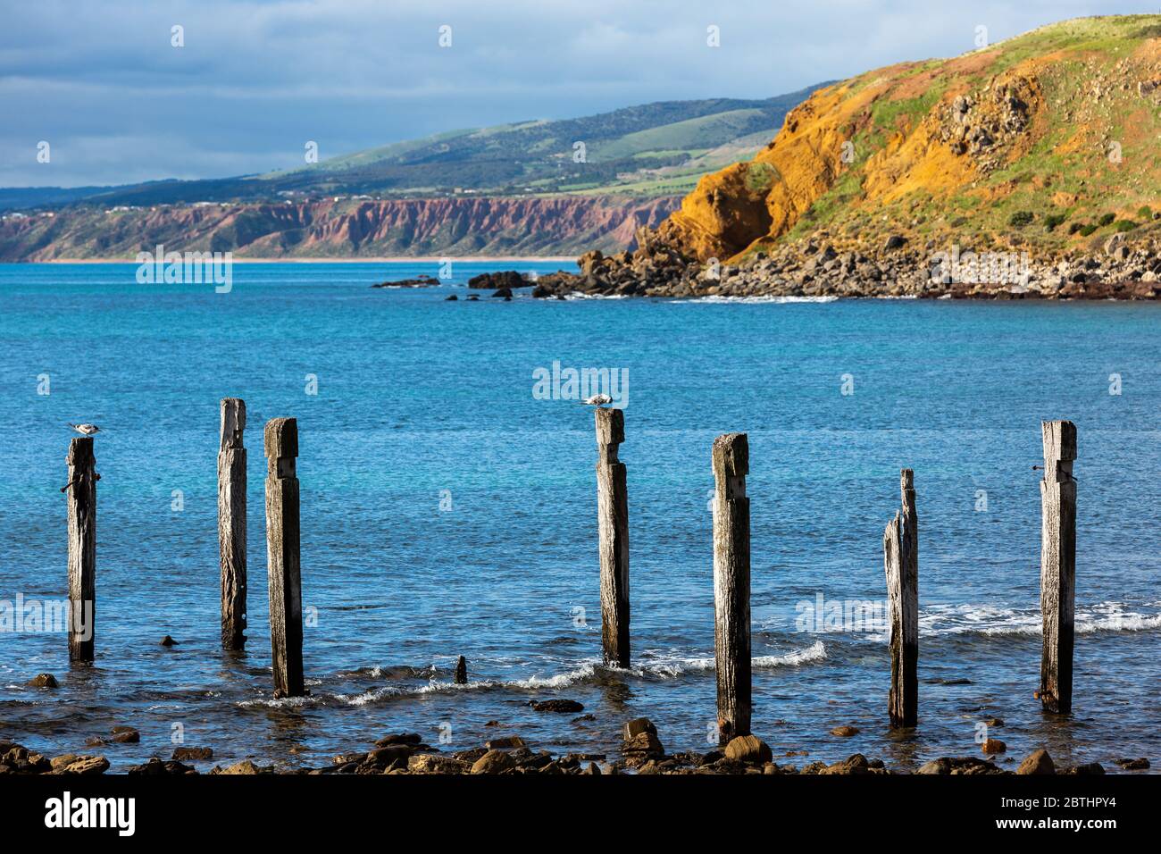 The iconic jetty ruins located on the Myponga beach on the Fleurieu ...