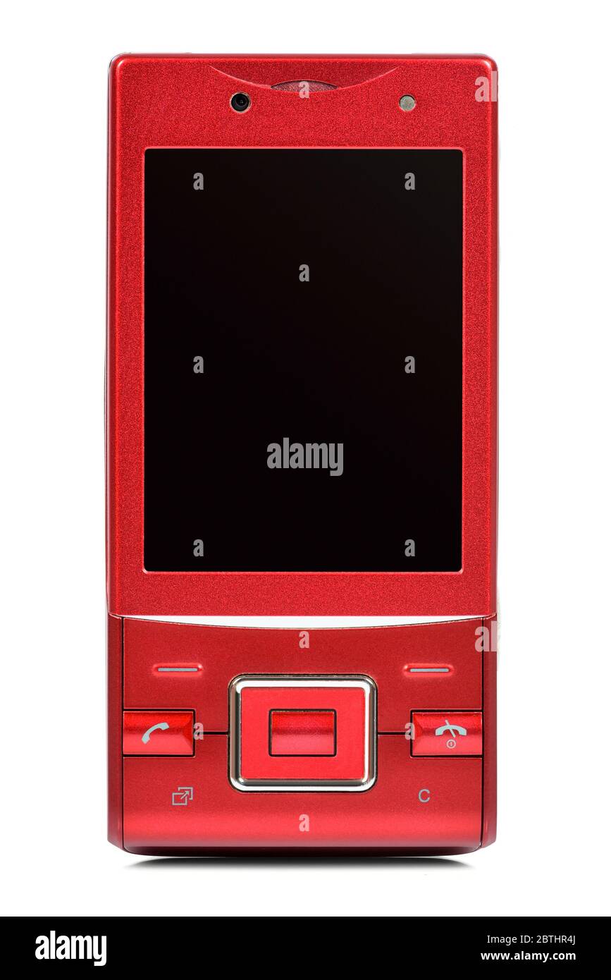 Red vintage slider phone isolated on white background with clipping ...