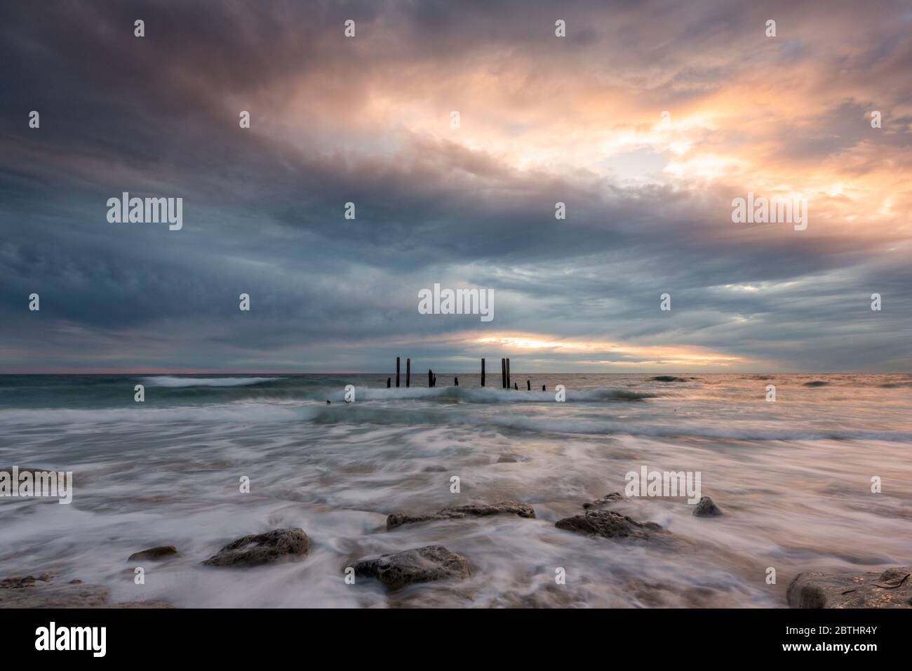 The iconic port willunga jetty ruins at high tide and long exposures ...