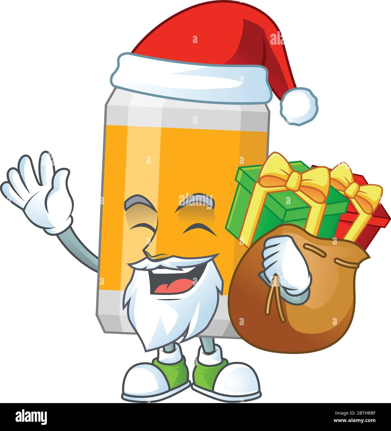 Santa beer can Cartoon drawing design with sacks of gifts Stock Vector ...