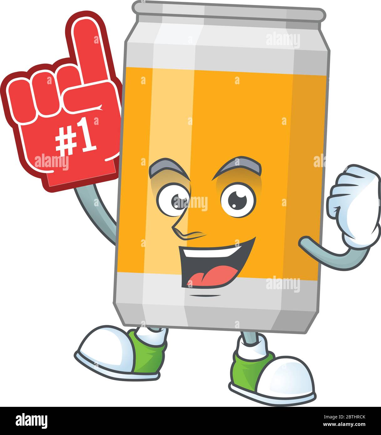 Beer can Cartoon character design style with a red foam finger Stock ...