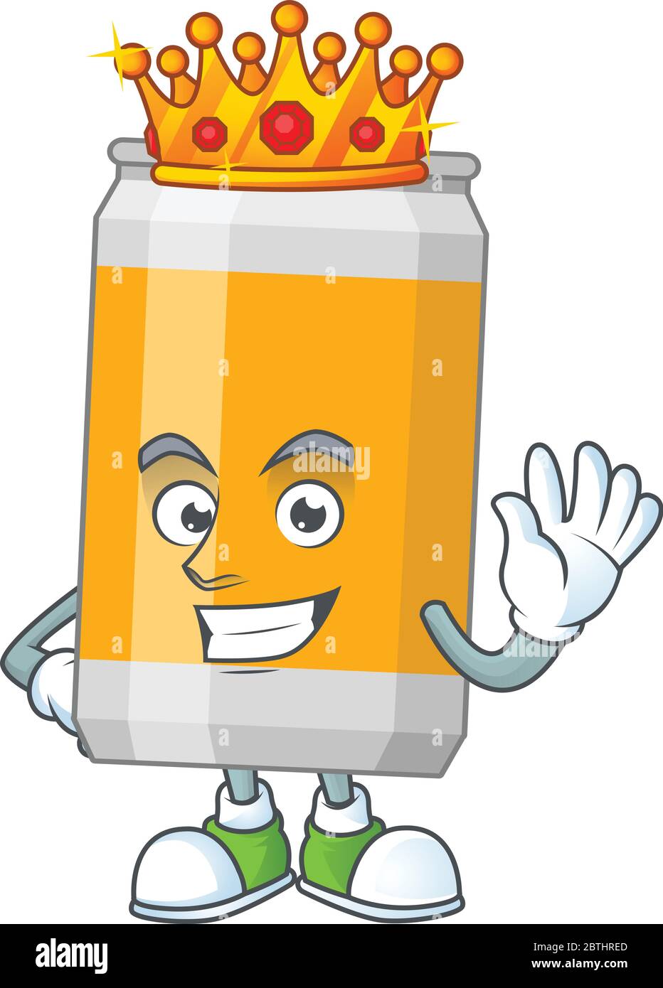 A charming King of beer can cartoon character design with gold crown ...