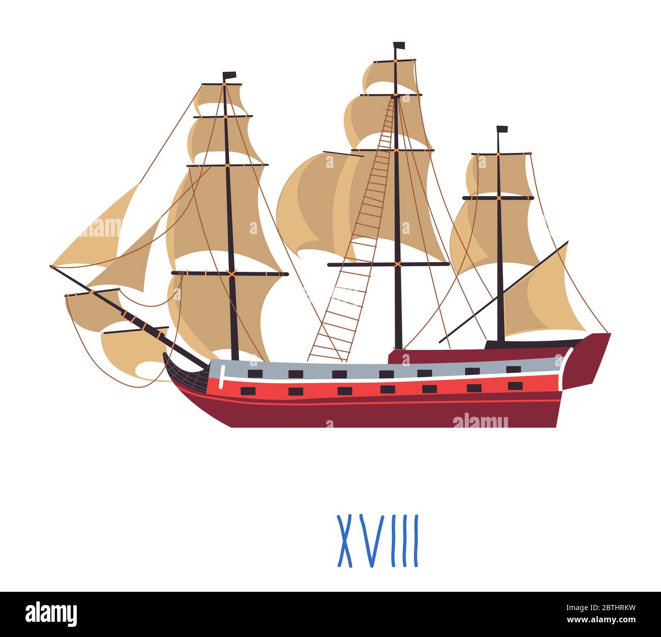 Ship with sails, evolution of naval building vector Stock Vector Image ...