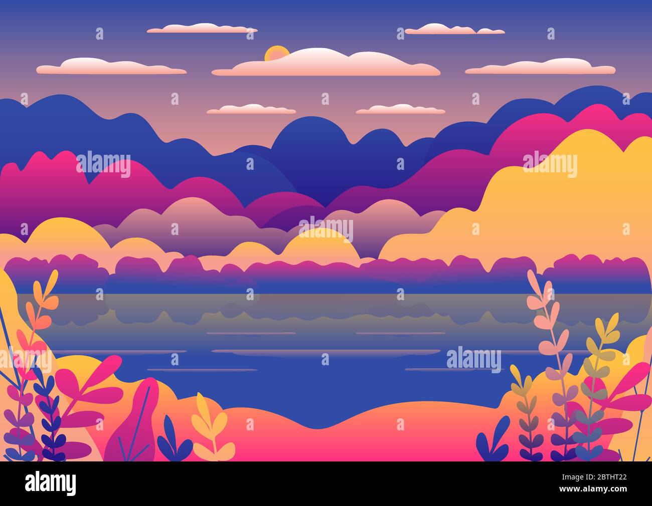 Beautiful view river fields Stock Vector Images - Alamy