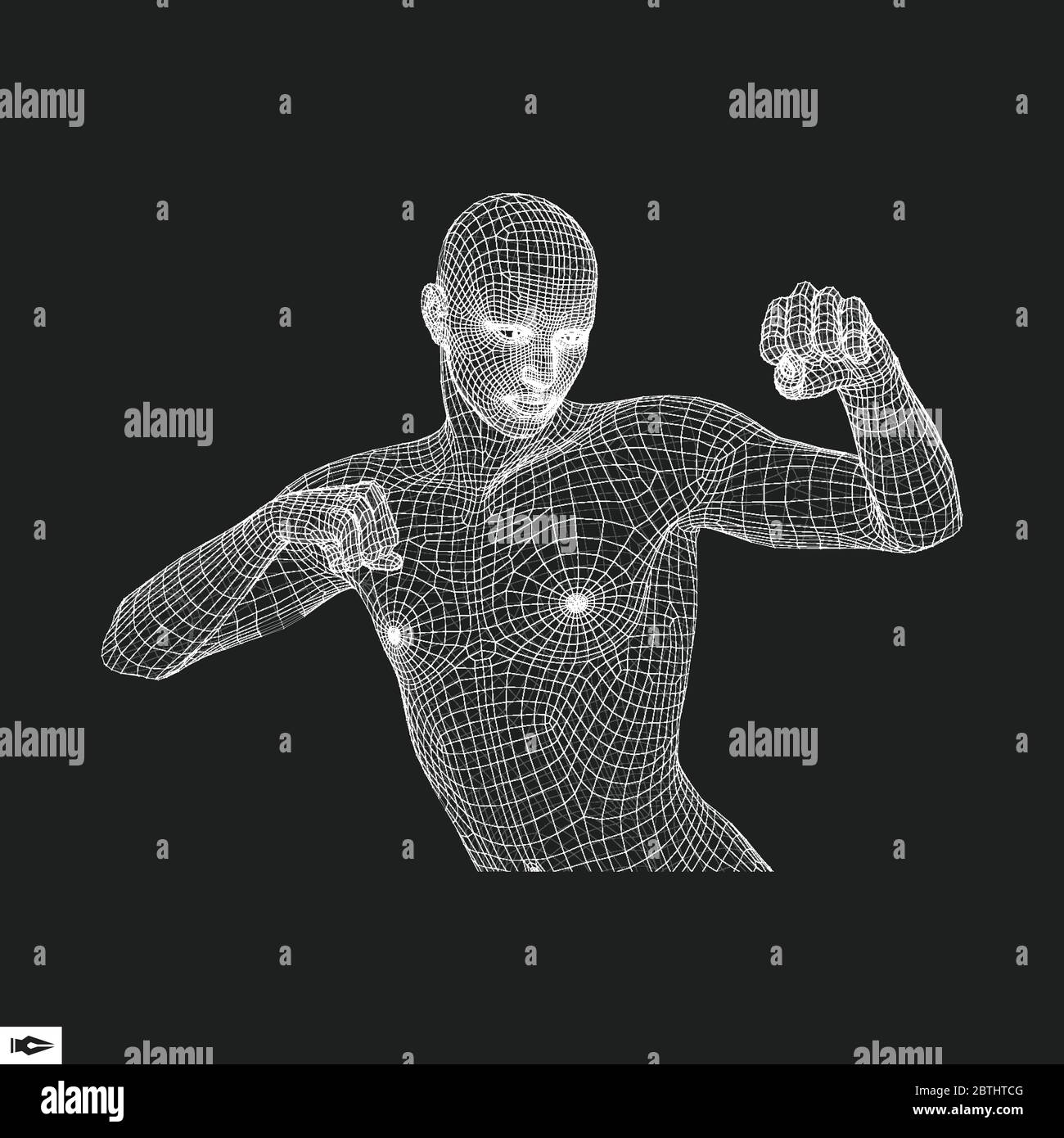 Boxer. Fighting Man. 3D Model of Man. Polygonal Design. Sport Symbol ...