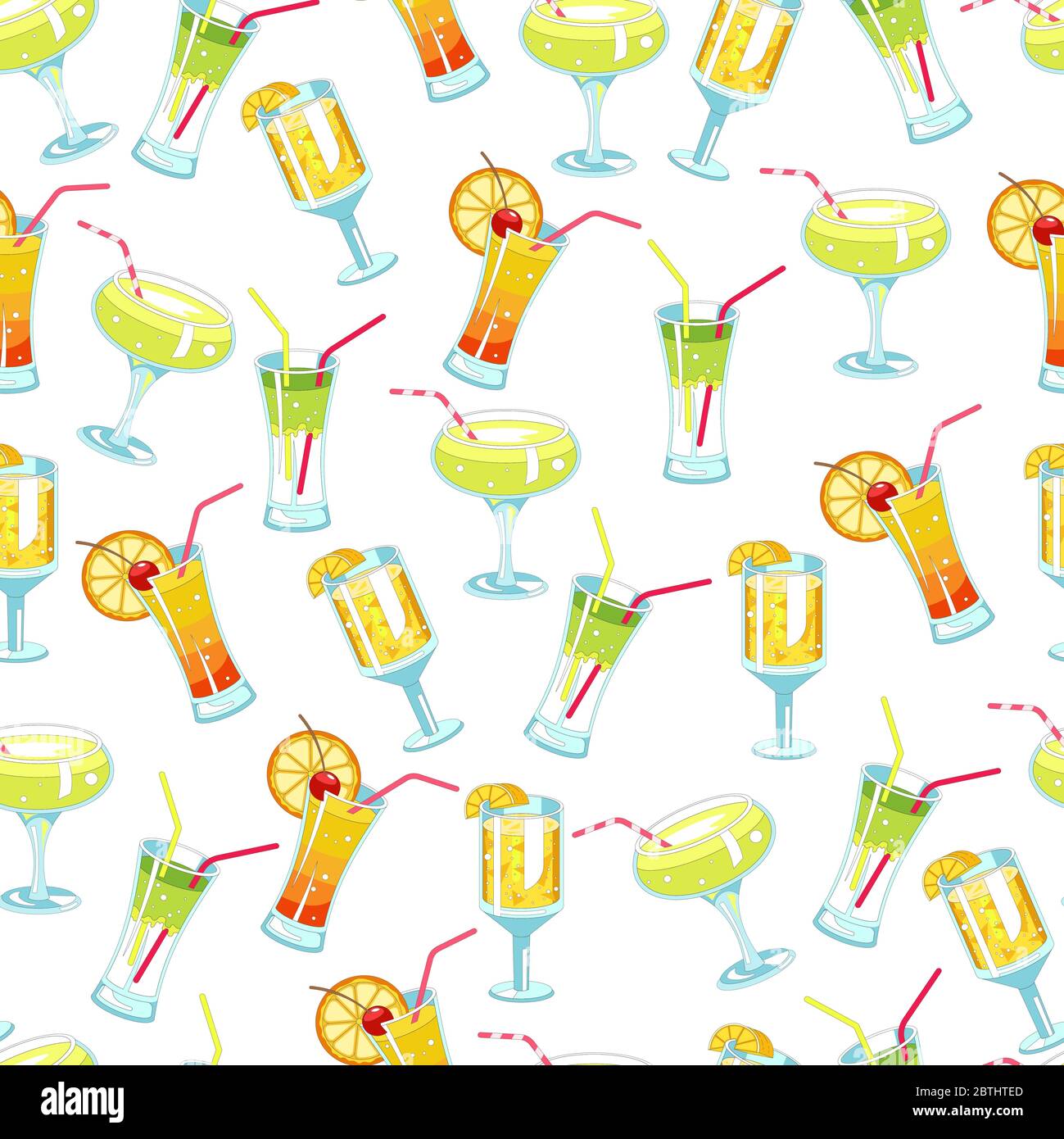 Alcoholic cocktails and beverages with straws seamless pattern Stock ...