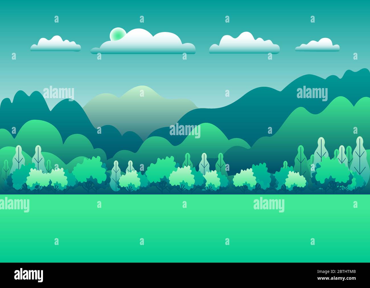 Hills and mountains landscape in flat style design. Beautiful green ...