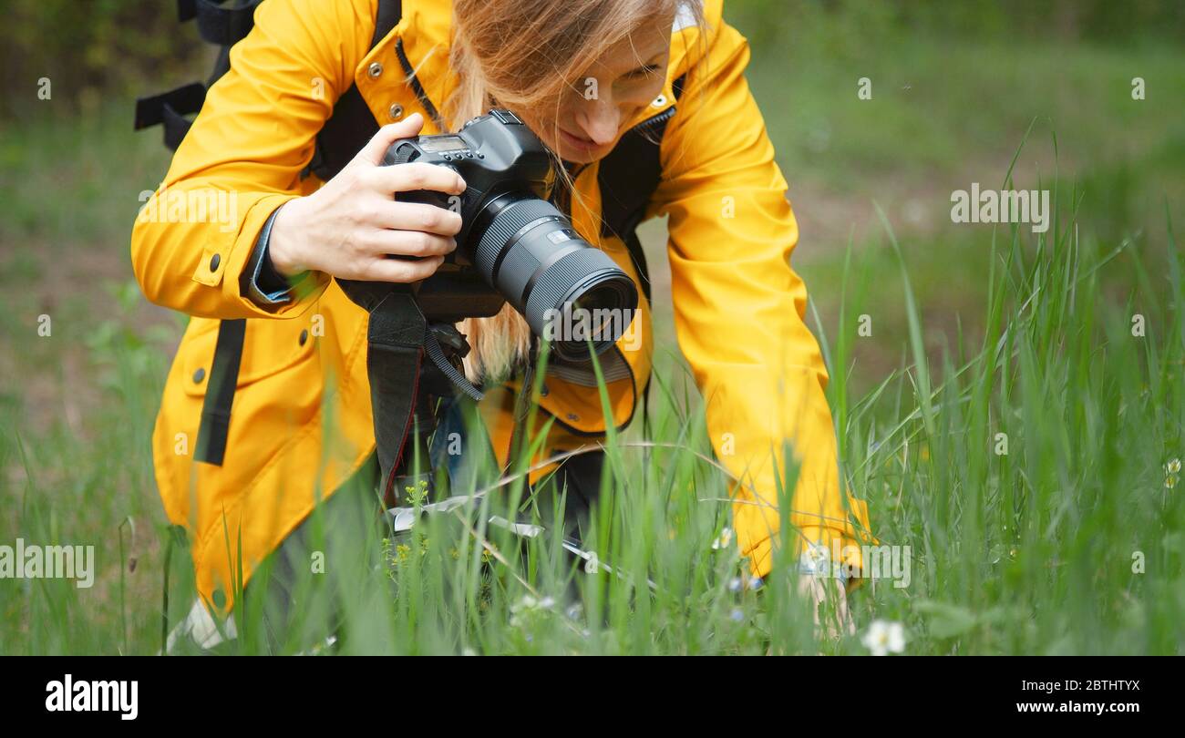 Nature photographer making macrography Stock Photo - Alamy