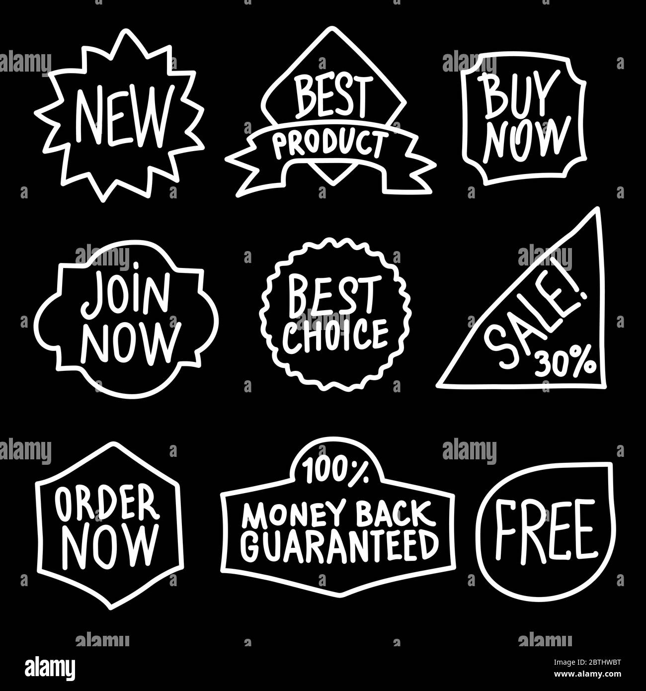 set of different outline advertising and promotion badges, tags and ...