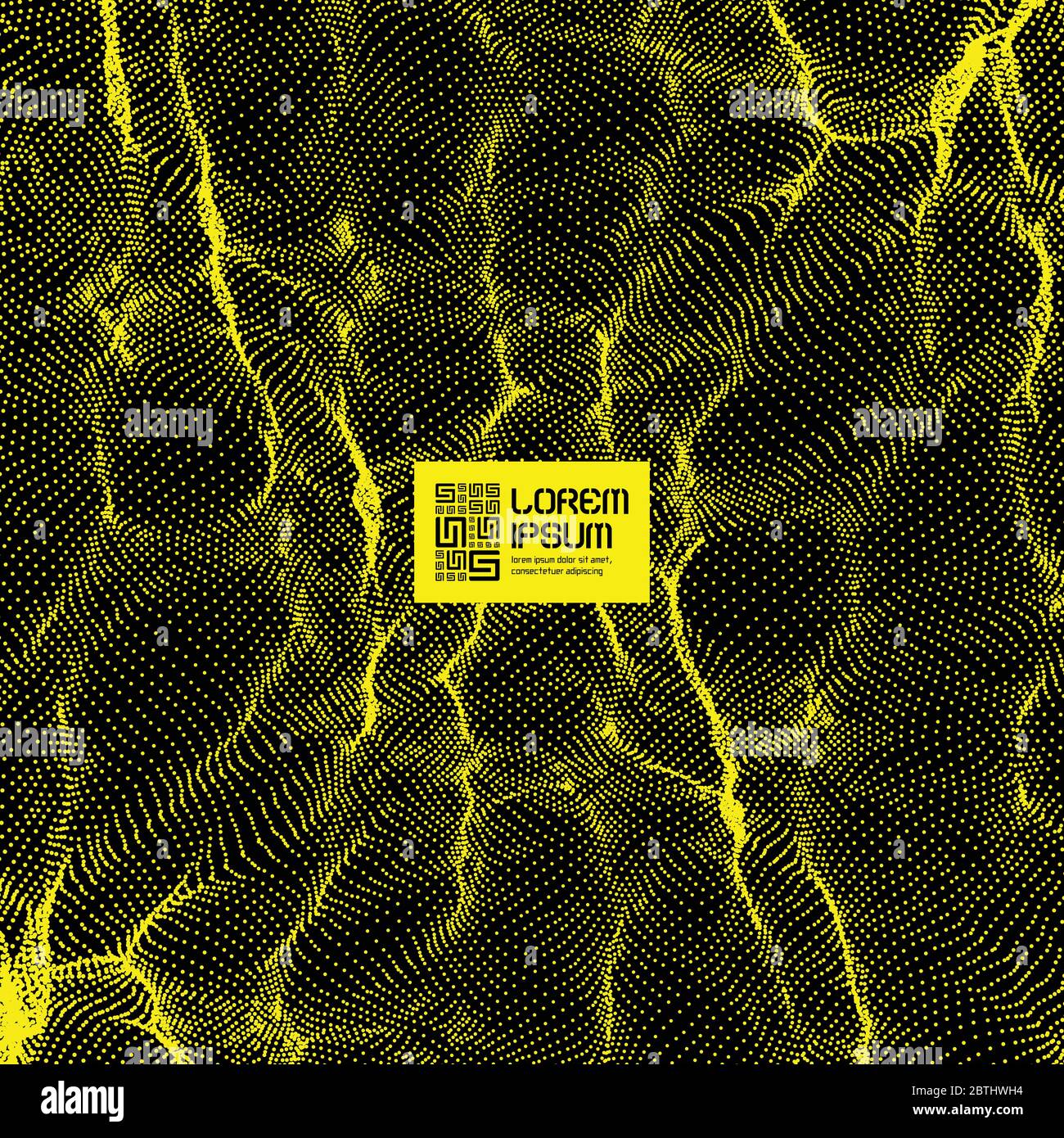 Array with Dynamic Particles. Yellow abstract background. 3d Futuristic ...