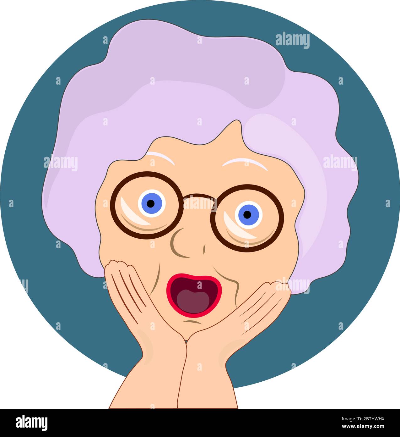 Flat icon, emotion will be scared . Granny with glasses and a scared ...