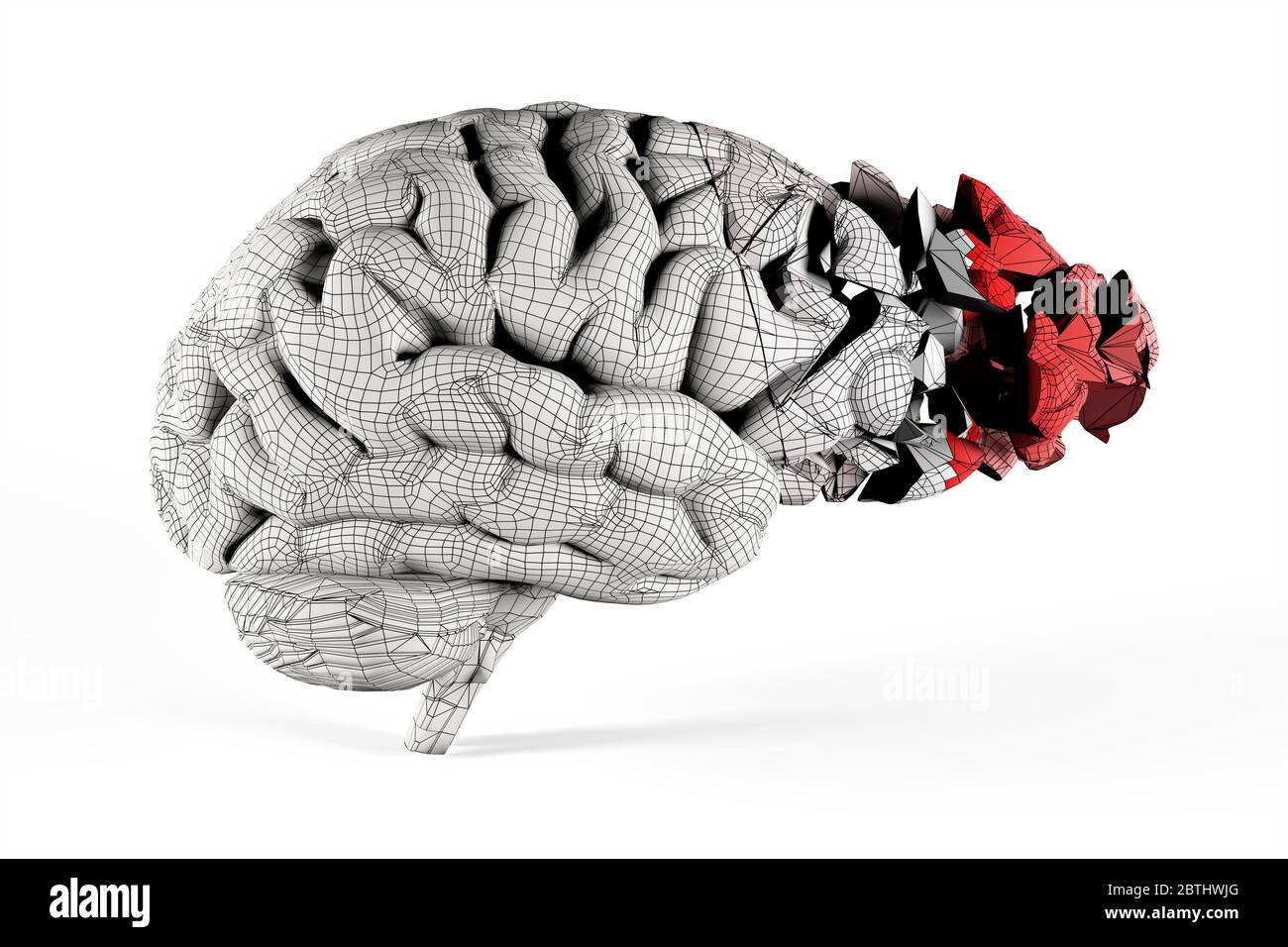 Shattered brain covered with mesh. Conceptual 3d illustration helpful ...