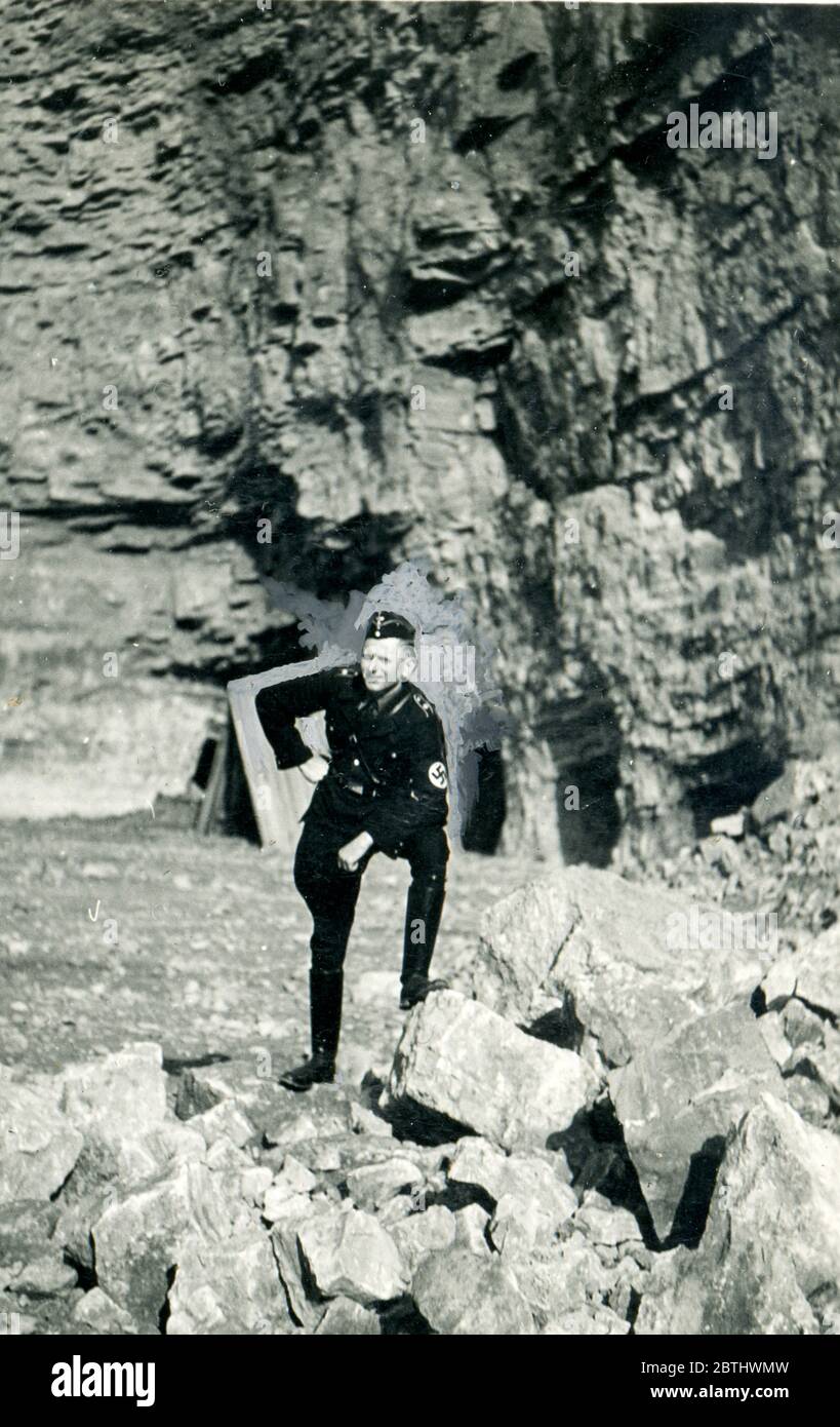 WWII Monochrome portrait of Nazi German nazi SS military black uniform ...