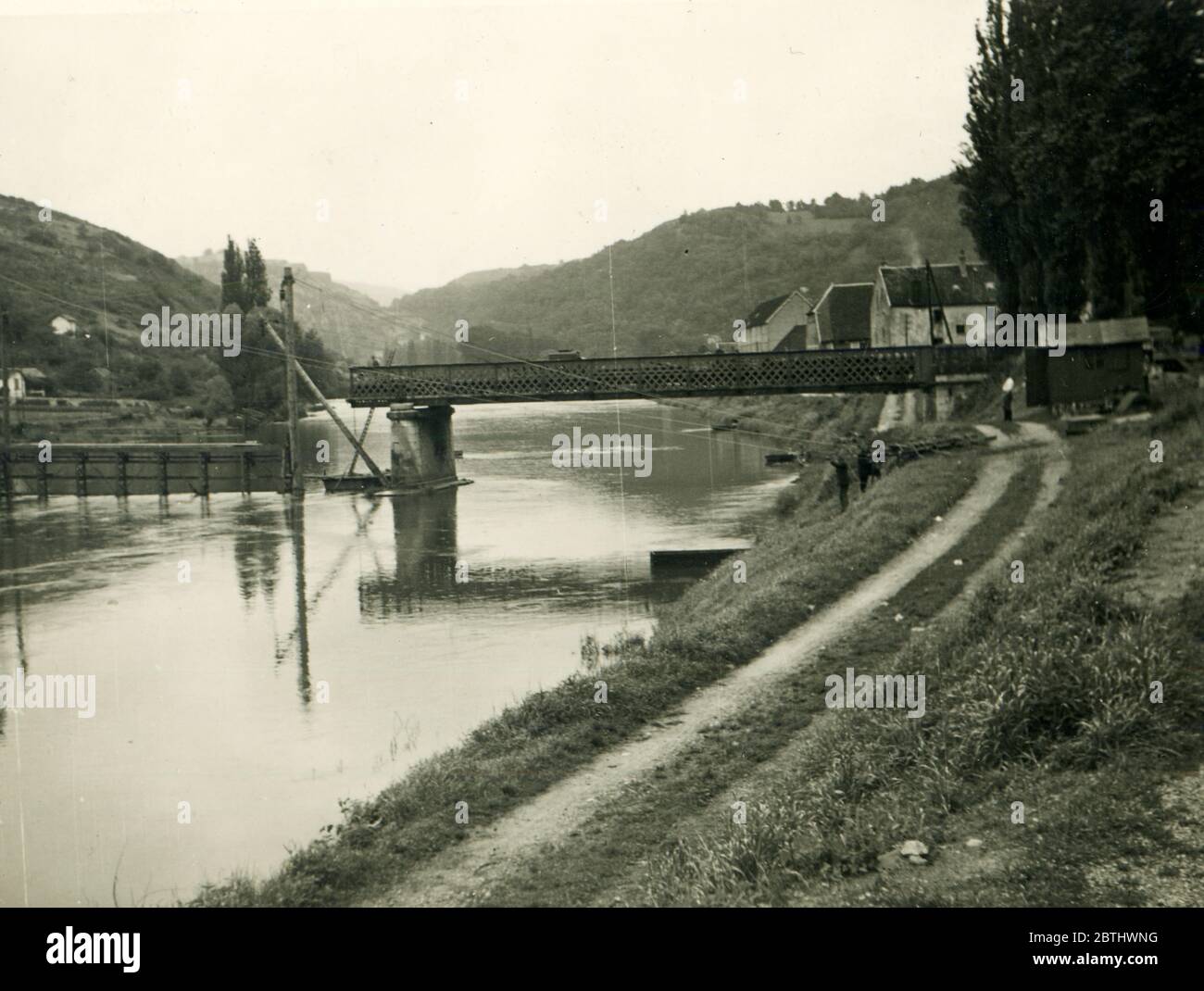 WW2 - WWII - german invasion of France - Destroyed bridge Stock Photo ...