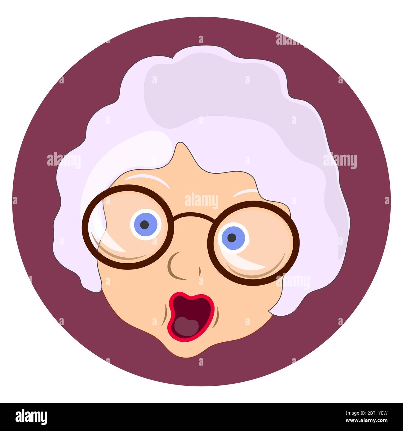 Flat icon, emotion will be scared . Granny with glasses and a scared ...