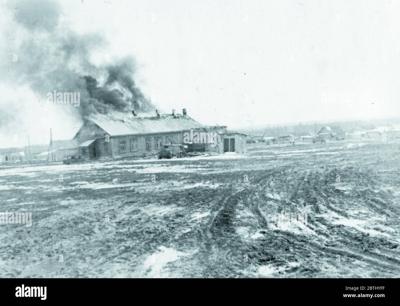 WW2 Houses in Russia burns after the axis bombing - Barbarossa ...