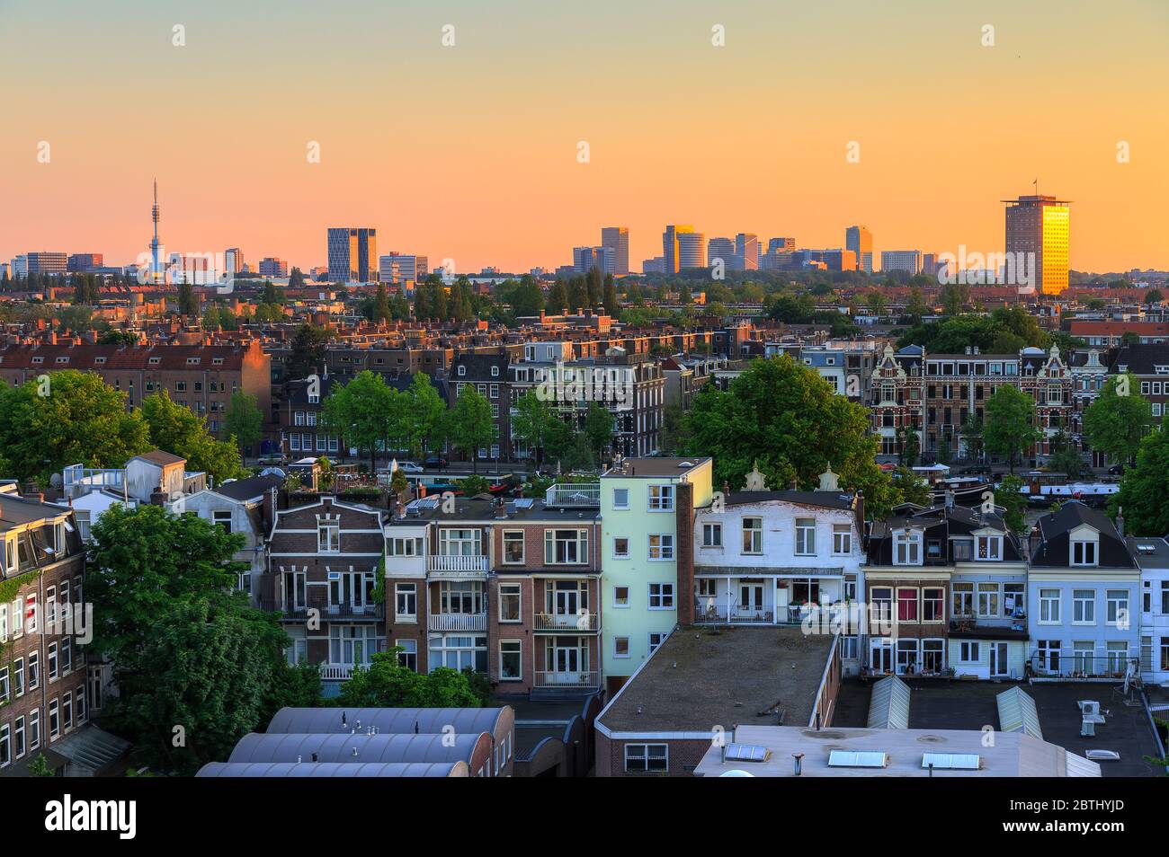 Beautiful cityscape looking over the city of Amsterdam in the ...