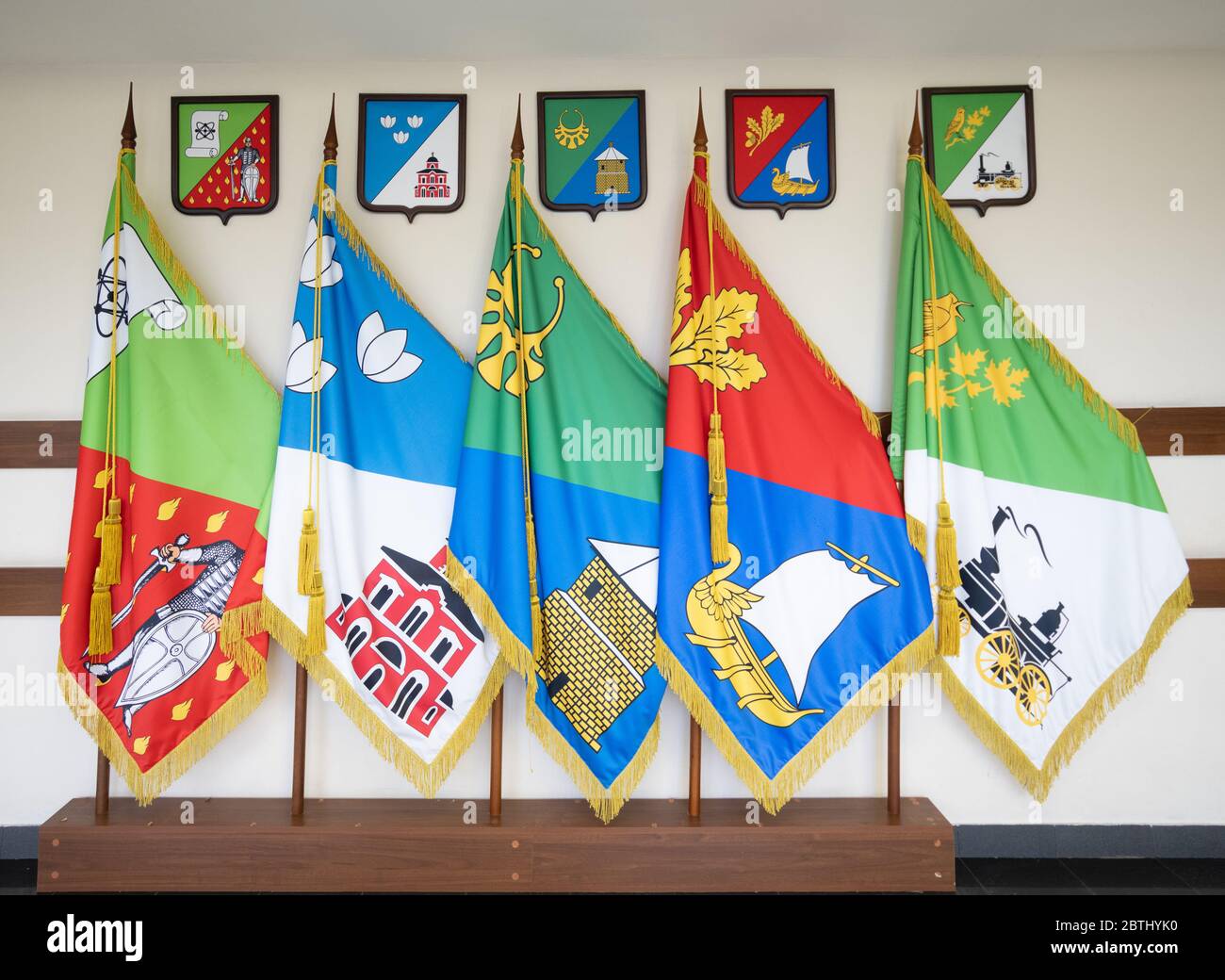 Flags of the administrative districts of Zelenograd in Moscow, Russia ...