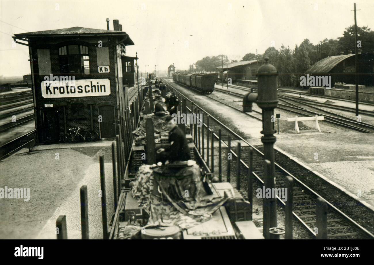 Second World War / WWII, German train in a railway station, Krotoszyn ...