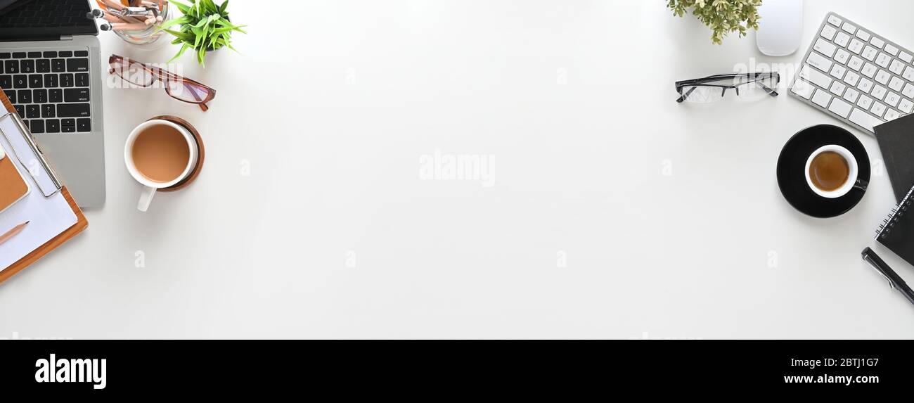 Simple Top view double workspace - Creative flat lay office desk ...