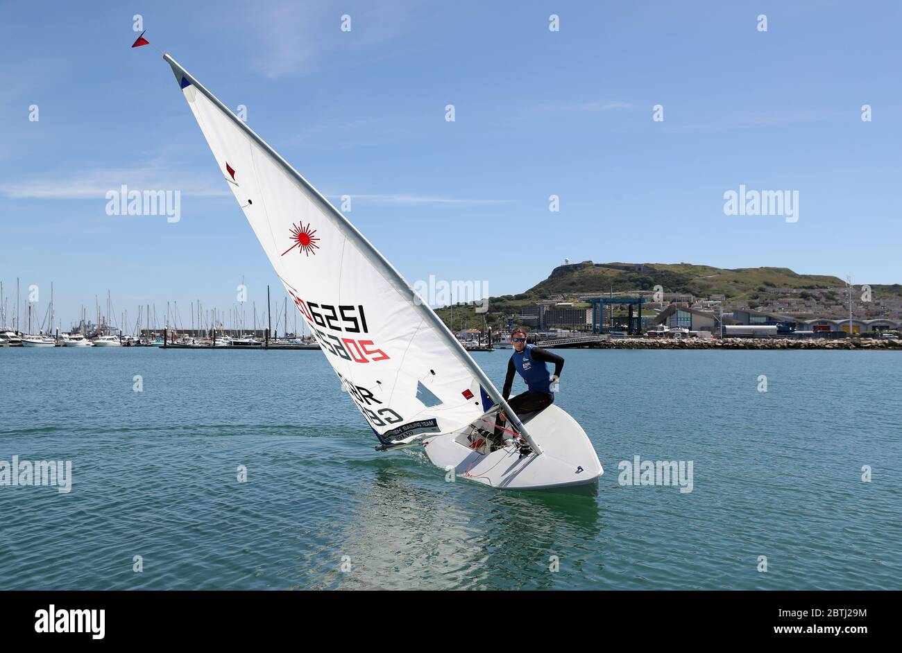 Great Britain's Alison Young practices in her Laser Radial dingy at the ...