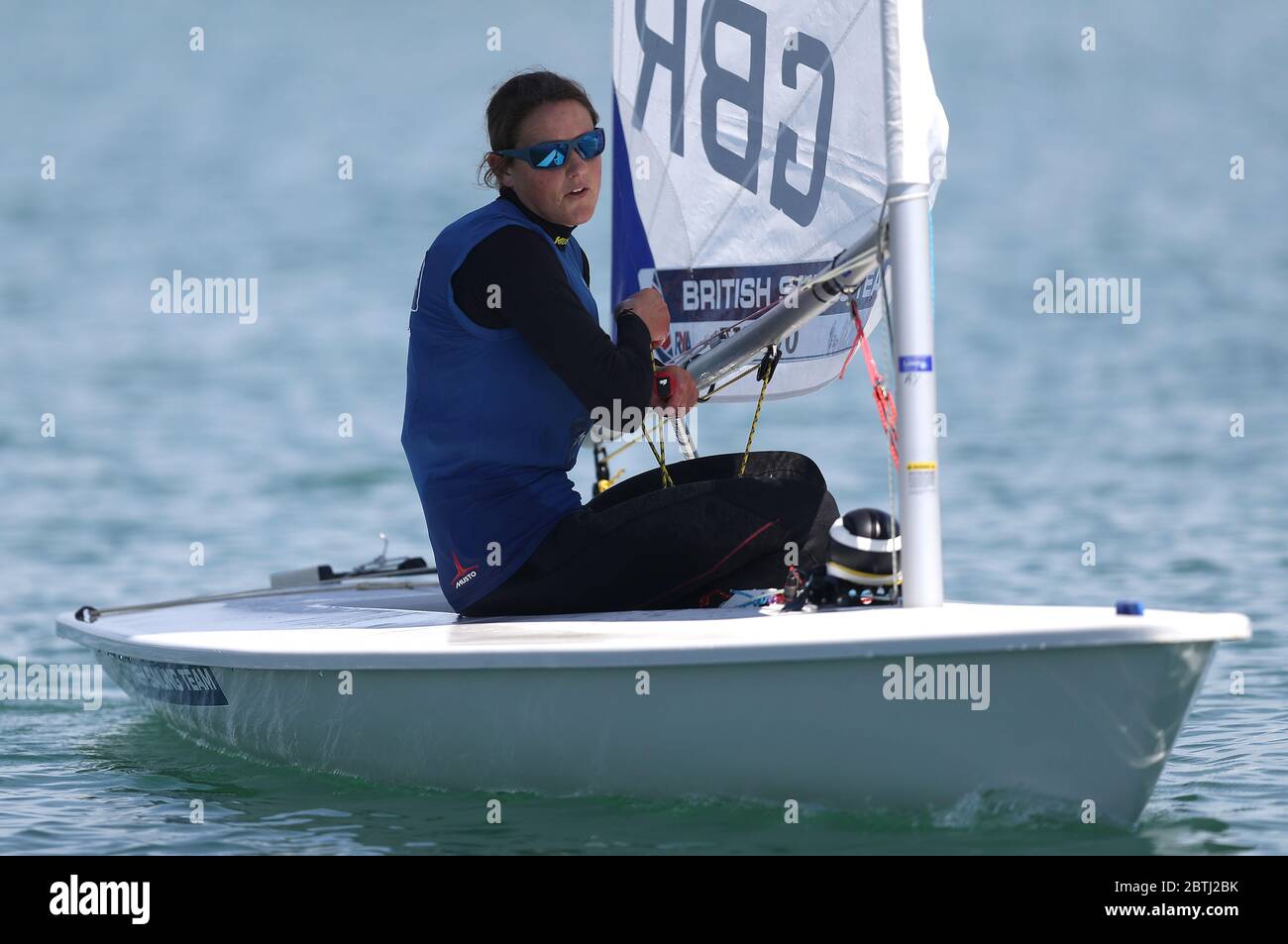 Great Britain's Alison Young practices in her Laser Radial dingy at the ...