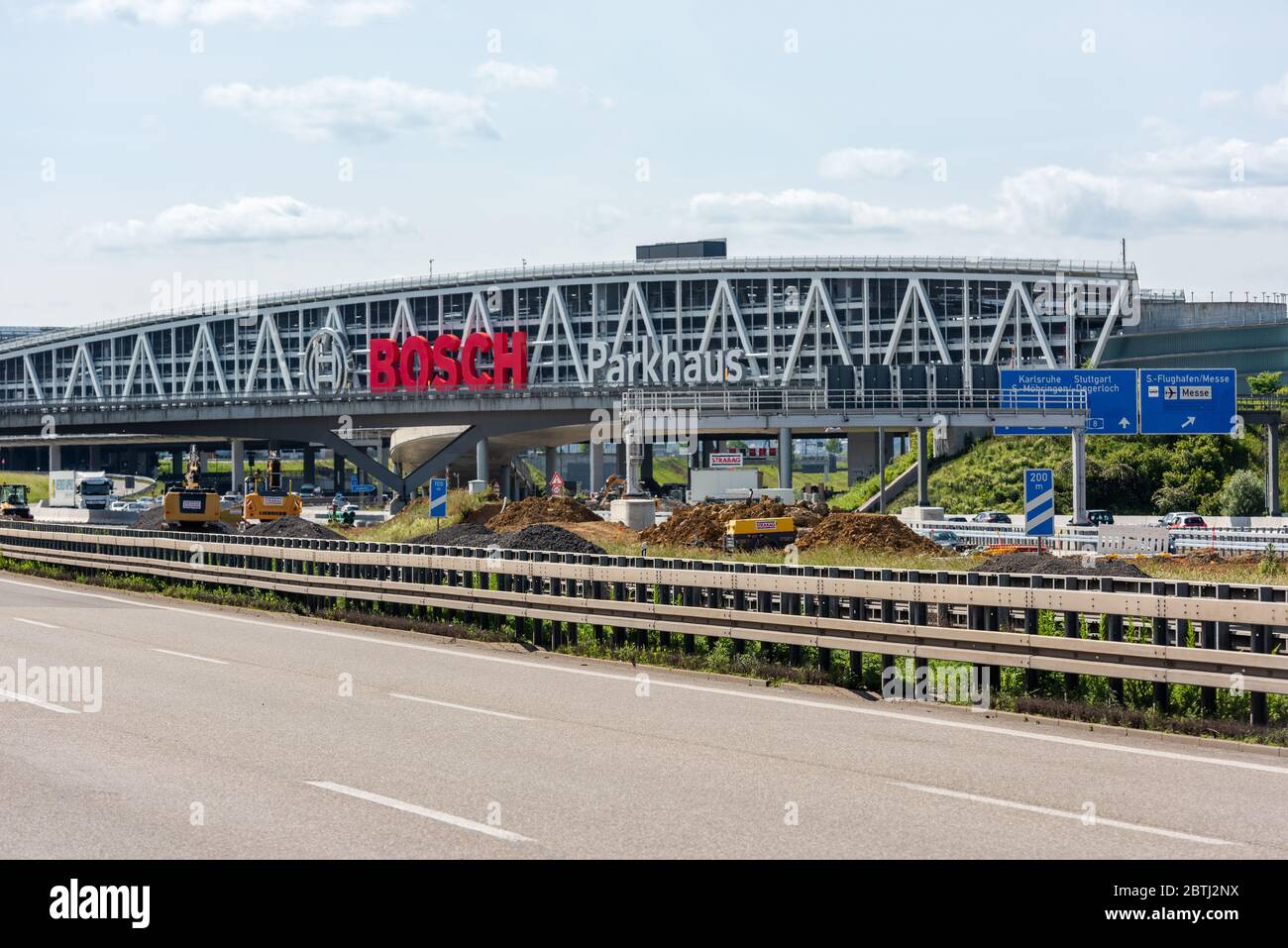 Huge Bosch letters at the Stuttgart Airport parking garage with empty ...
