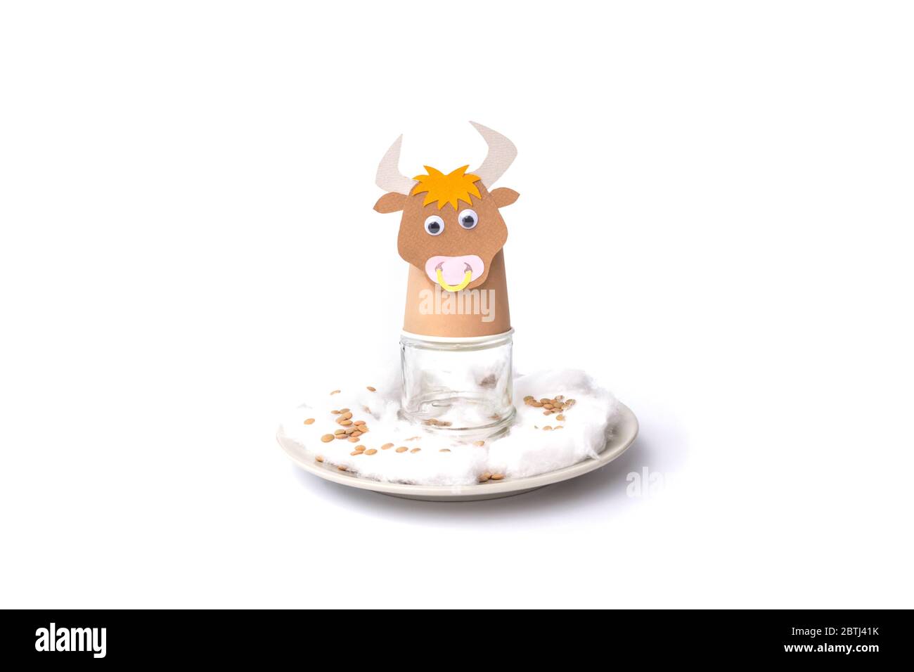 ox or bull paper cup craft concept for kid and kindergarten, year of ...